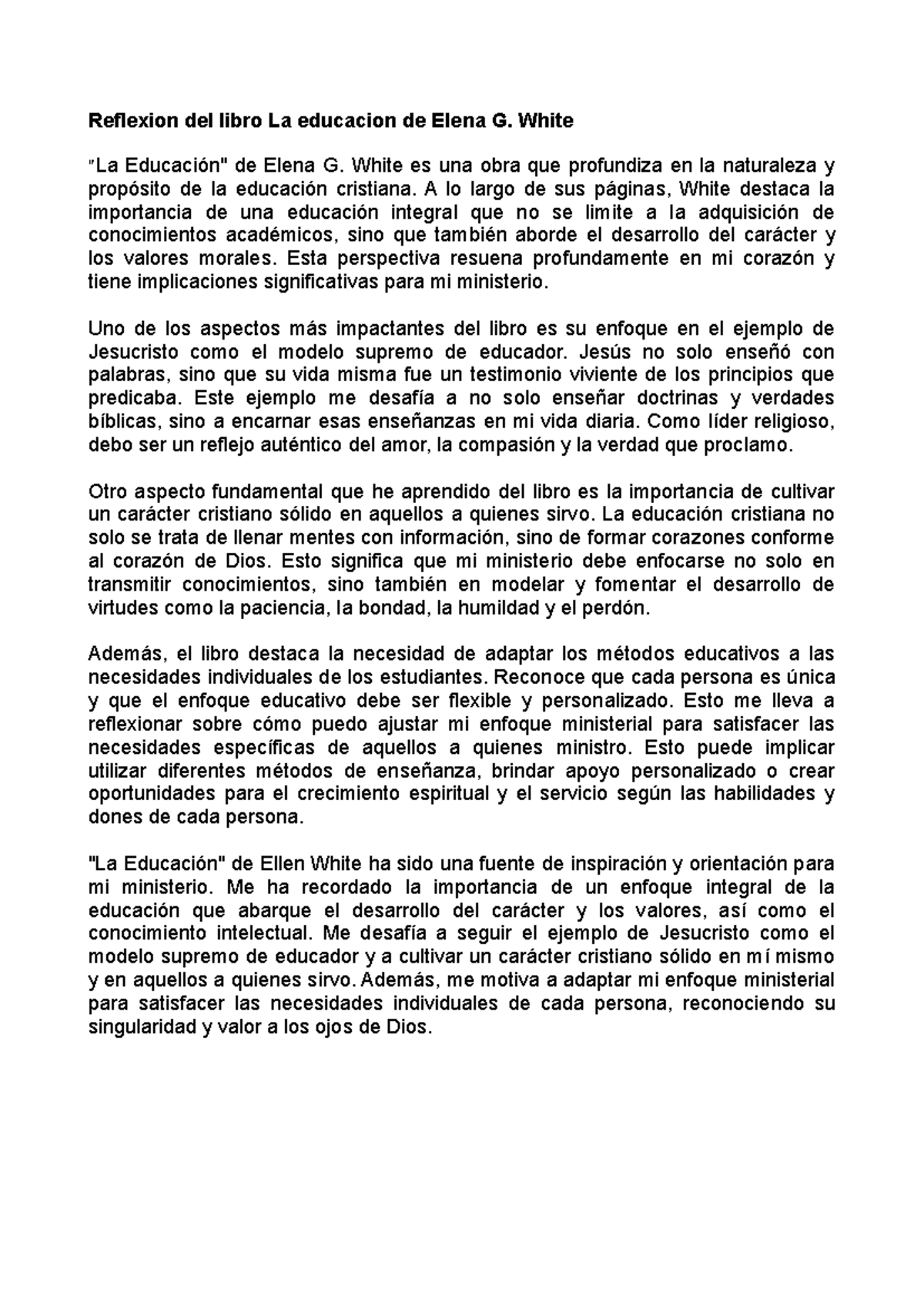 La educacion - nos - Reflexion del libro La educacion de Elena G. White ...