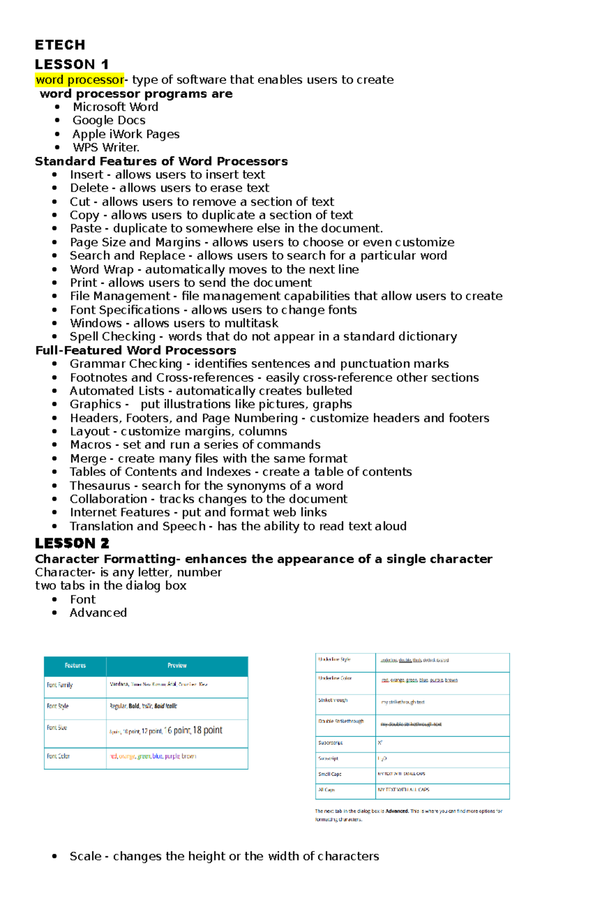 Etech 1 - Watch - ICT e società dell'informazione - ETECH LESSON 1 word processor- type of ...