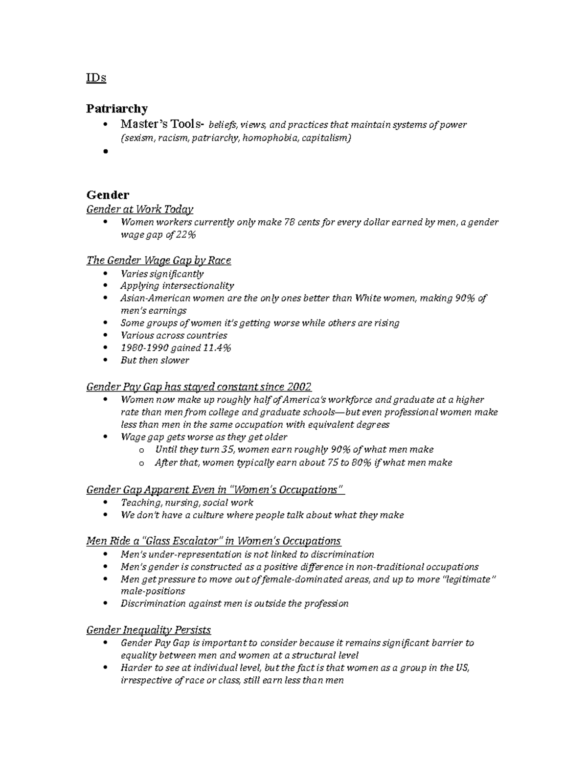 Femst 20 Midterm Study Guide -2 - IDs Patriarchy Master’s Tools ...