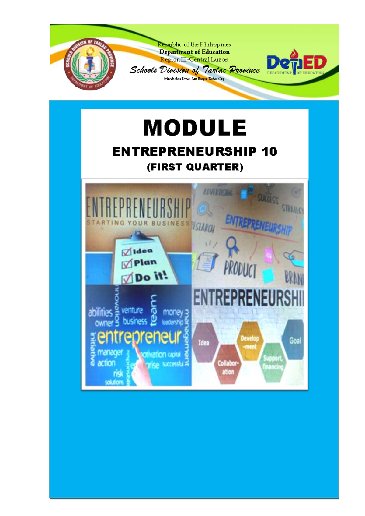 Entrepreneurship 10 Module 1 - Republic of the Philippines Department ...