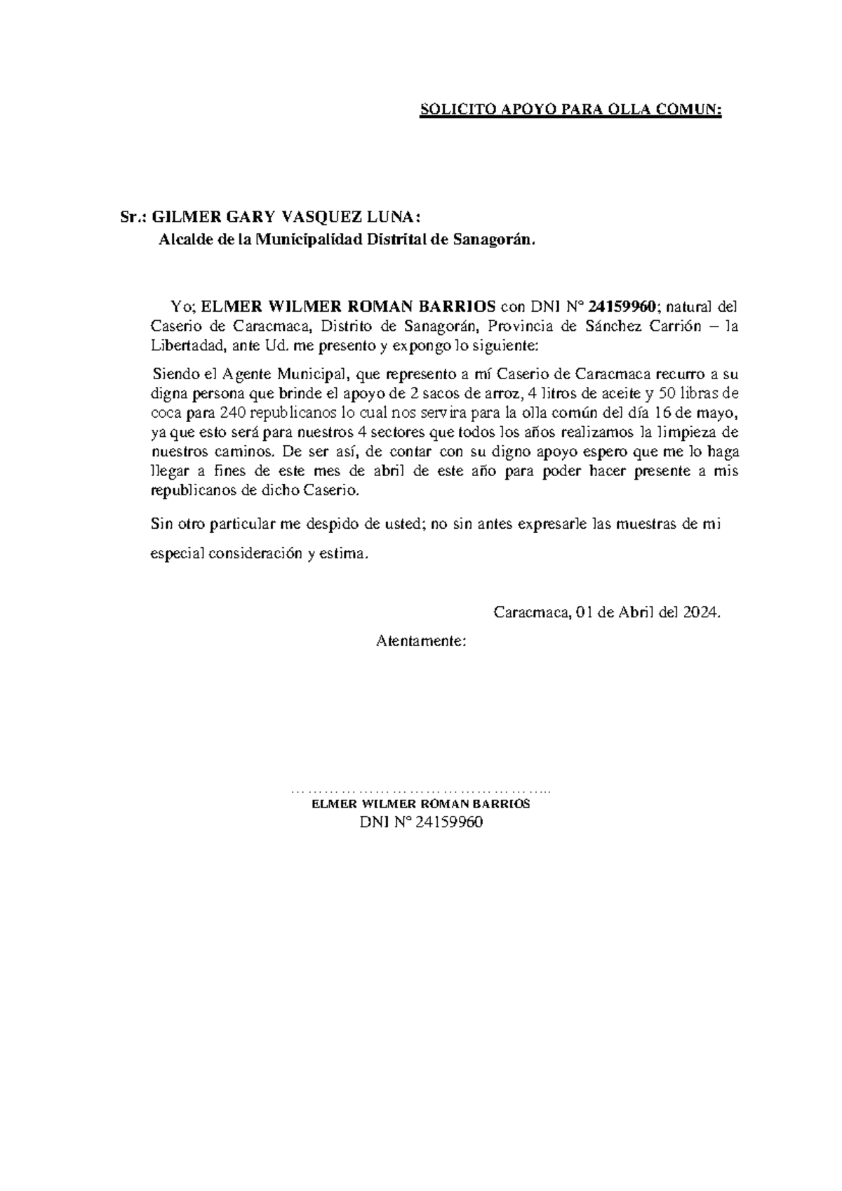 Solicito arroz - SOLICITO APOYO PARA OLLA COMUN: Sr.: GILMER GARY ...