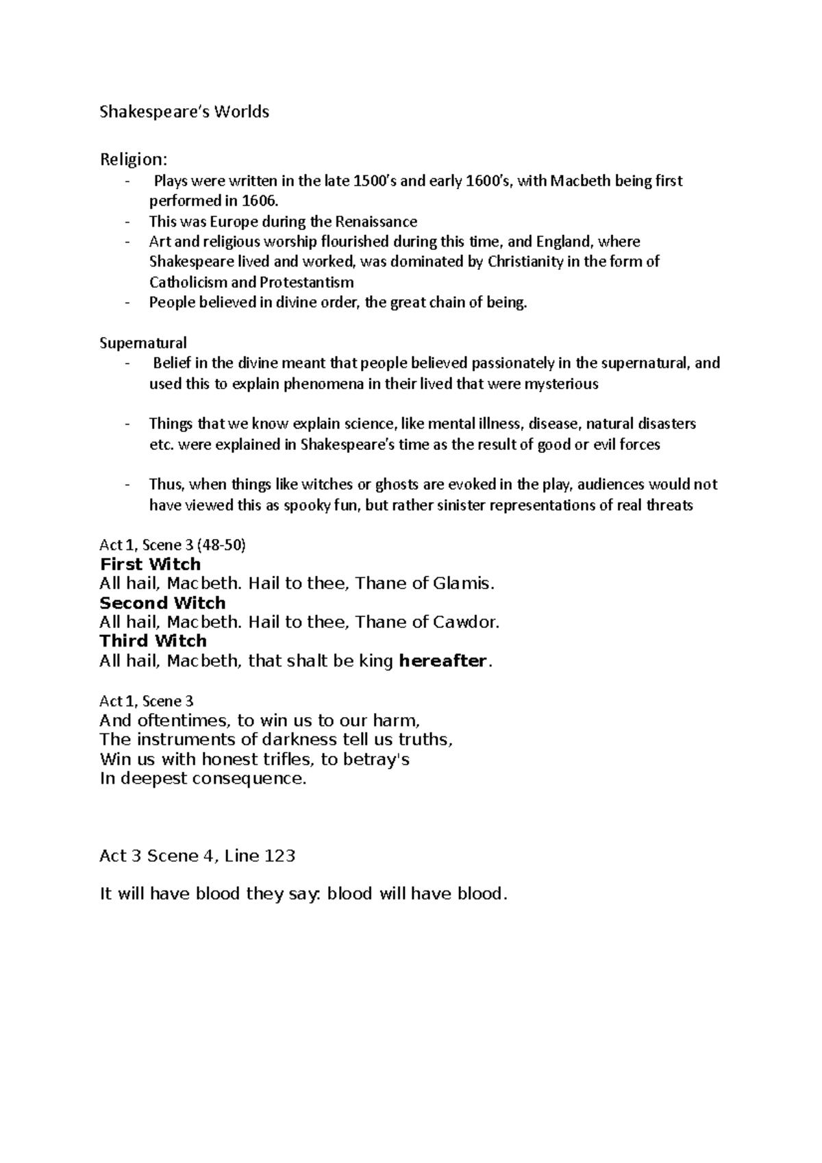 Shakespeare's World - Shakespears Macbeth Notes - Shakespeare’s Worlds ...