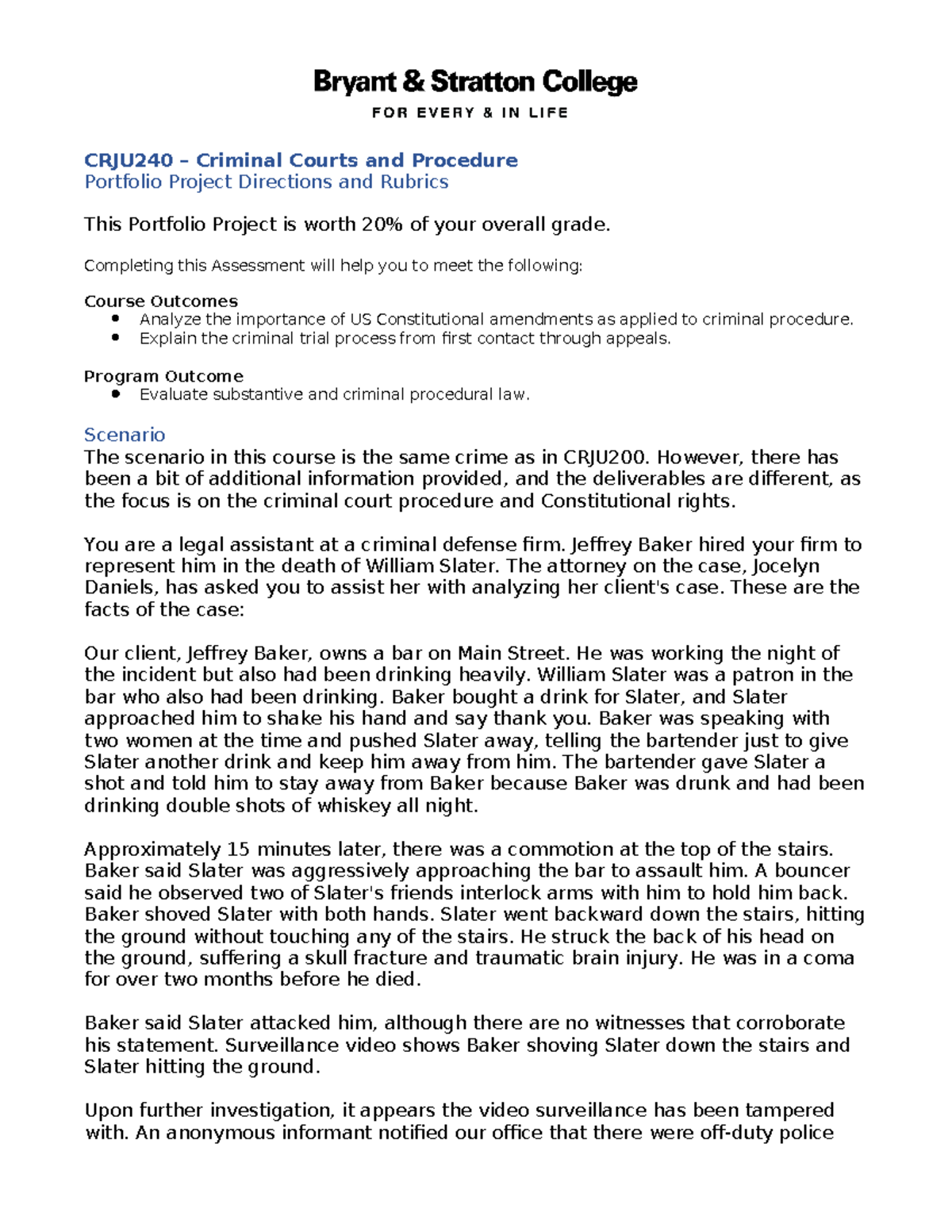 CRJU240 - Portfolio Project Directions and Rubrics - CRJU240 – Criminal ...