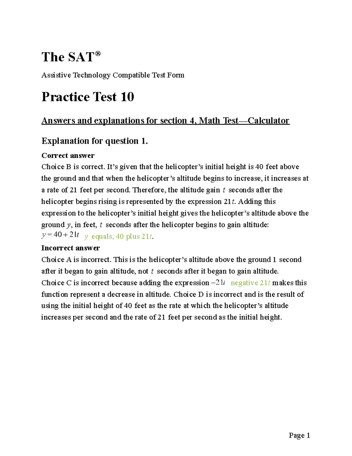 Sat Practice Test 10 Math Calculator Answer Explanations At The SAT sat-practice-test-10-math-calculator-answer-explanations-at-the-sat