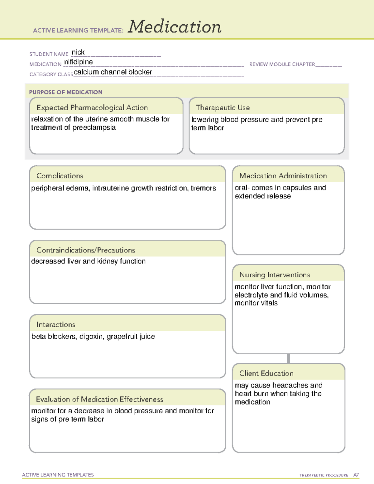 Nifidipine - clinical - ACTIVE LEARNING TEMPLATES TherapeuTic procedure ...