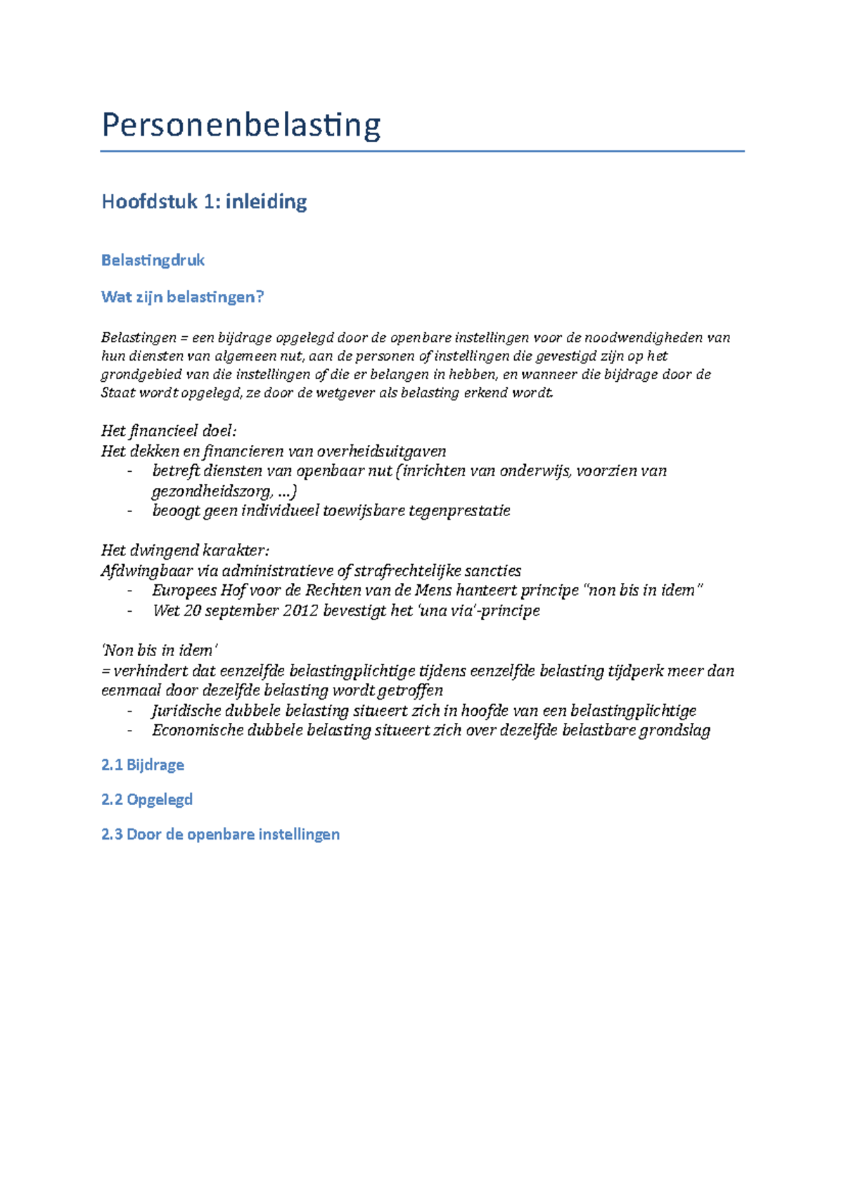 Personenbelasting - samenvatting - Personenbelasting Hoofdstuk 1 ...