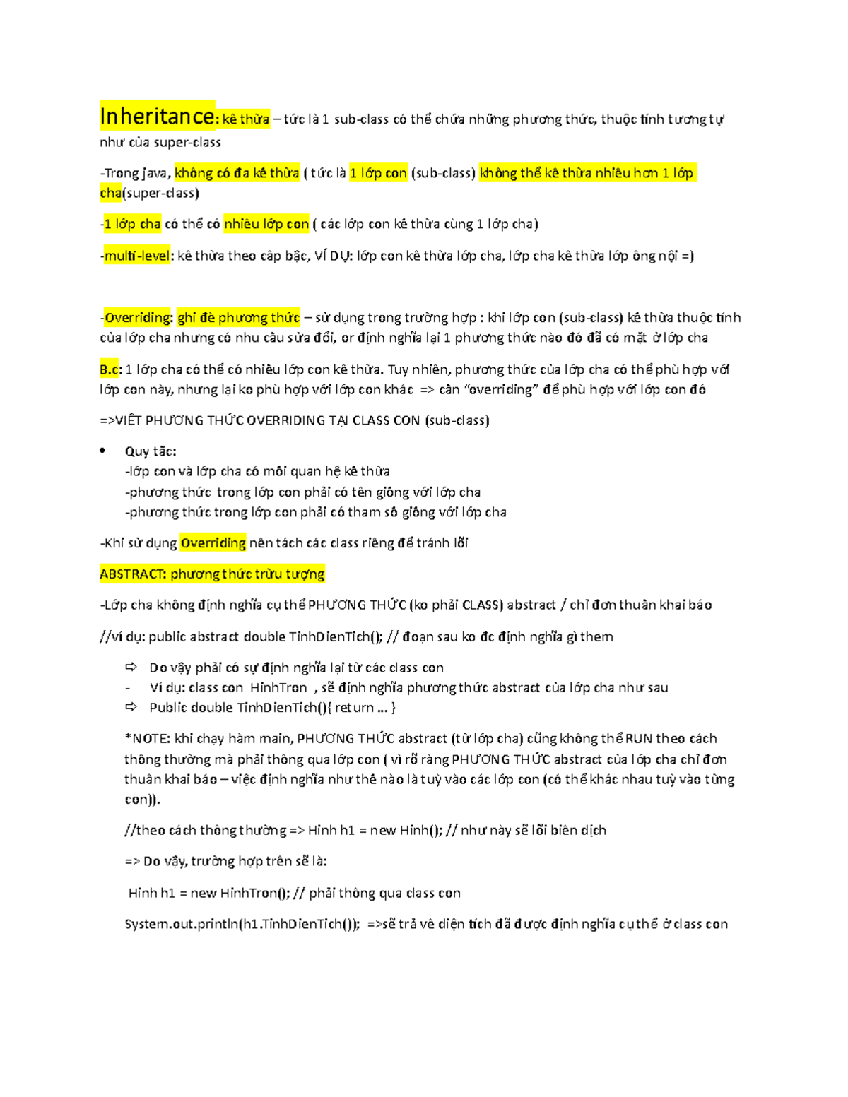 Pro192 word - it's very useful to code - Inheritance: kếế th ừa – t c là 1 sub-class có thứ ể ch ...