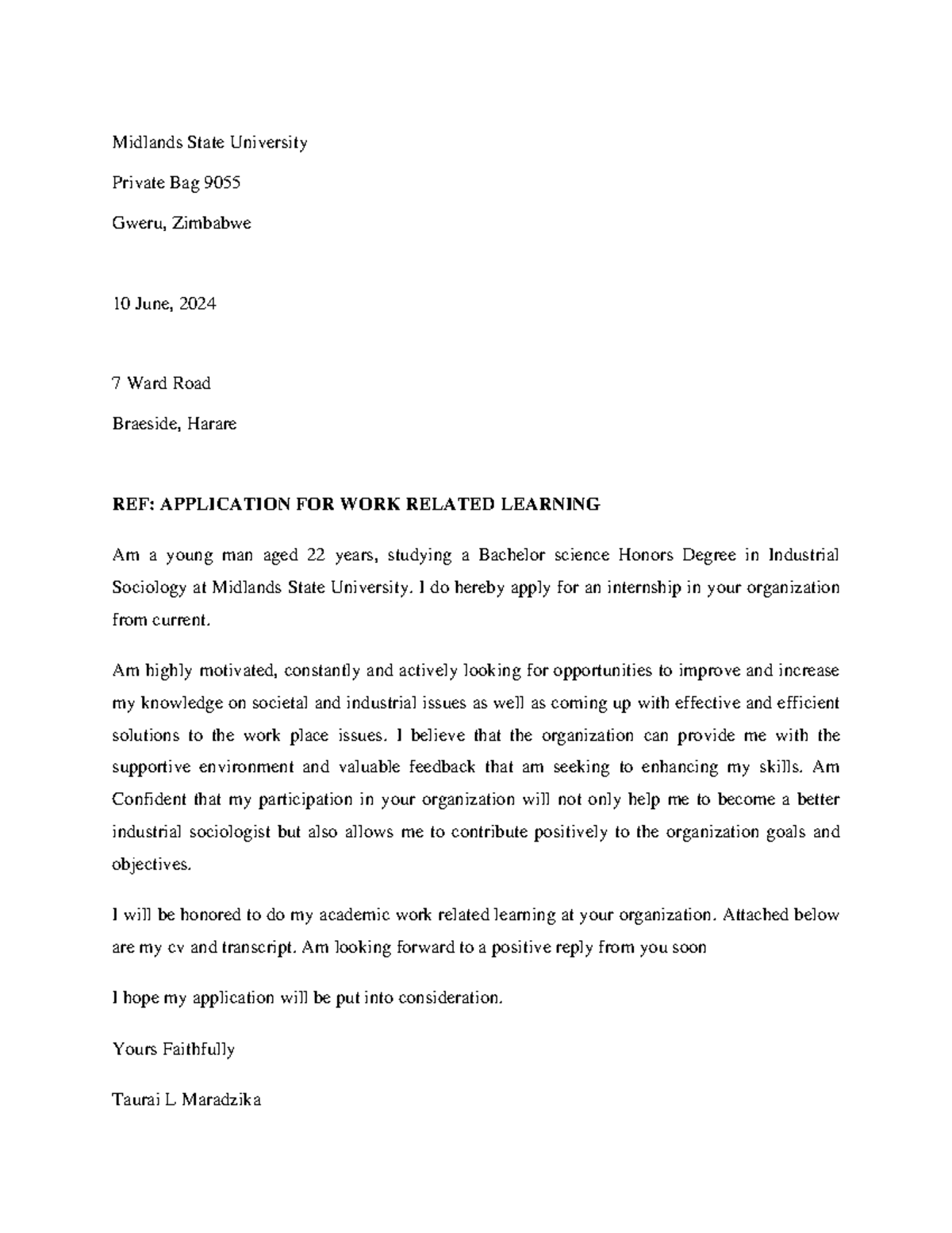 Application letter merged - Midlands State University Private Bag 9055 ...