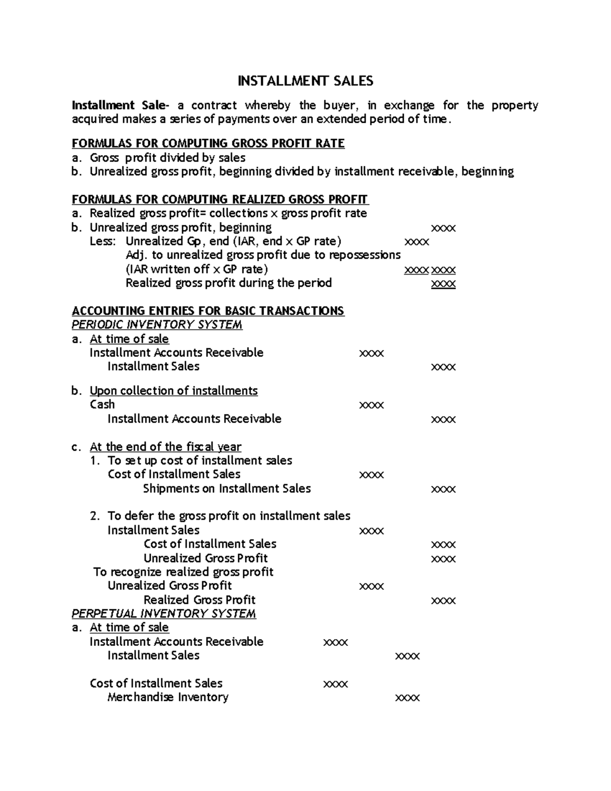 Installment- Sales-1 - Taxation - INSTALLMENT SALES Installment Sale- a ...