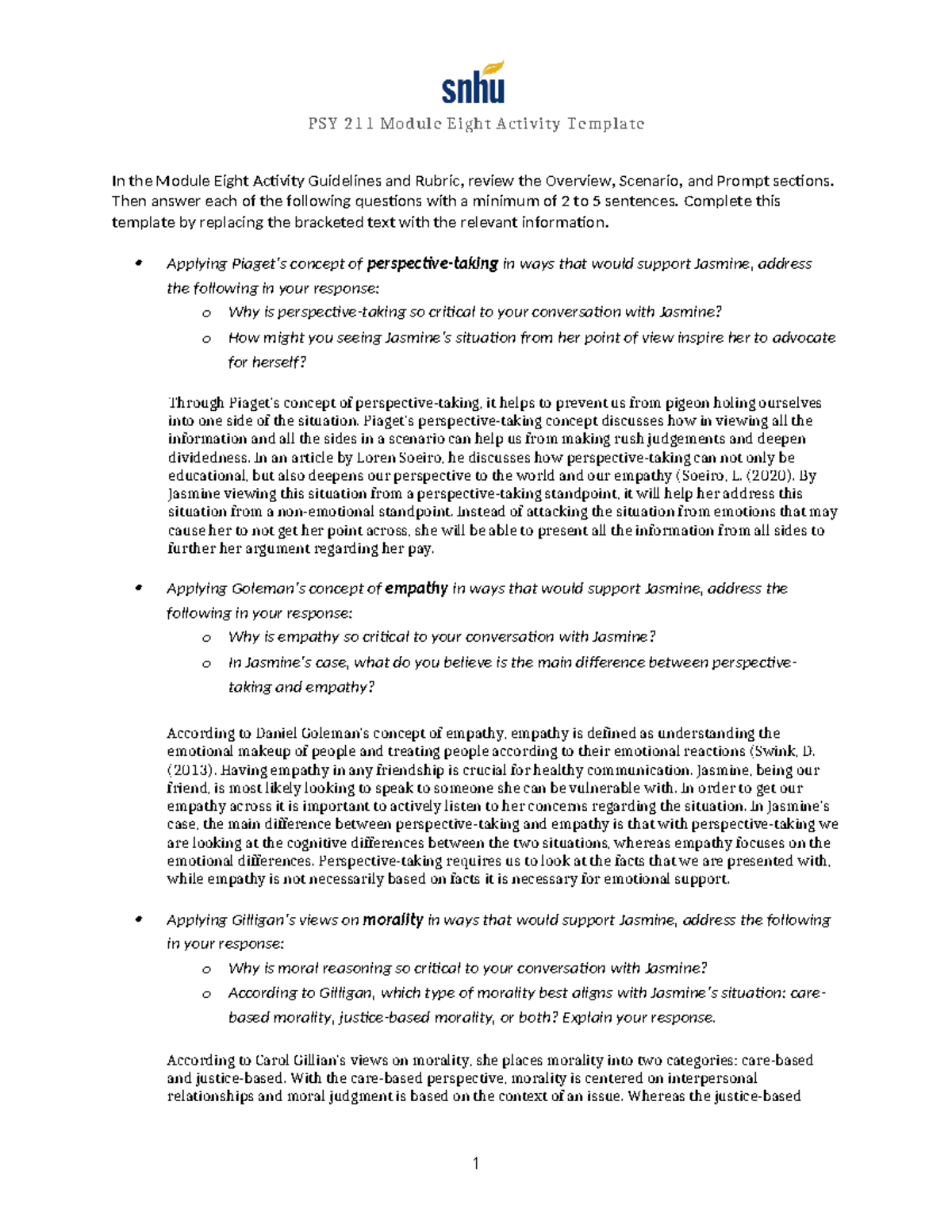 PSY 211 Module Eight Activity Completed - PSY 211 Module Eight Activity ...