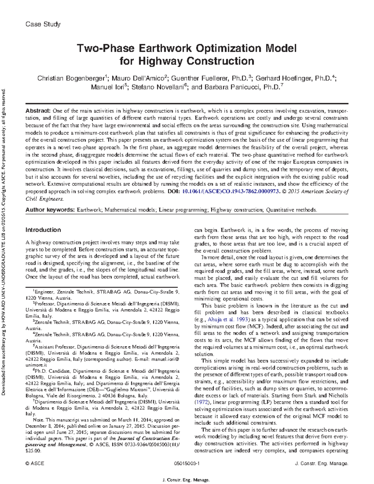 Bogenberger 2015 - Case Study Two-Phase Earthwork Optimization Model ...