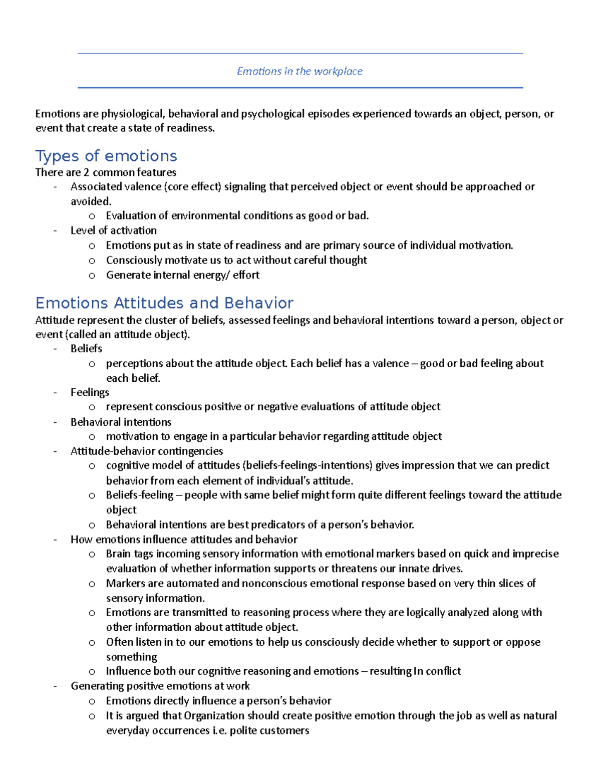 Ch 4Emotions in the workplace - Emotions in the workplace Emotions are ...