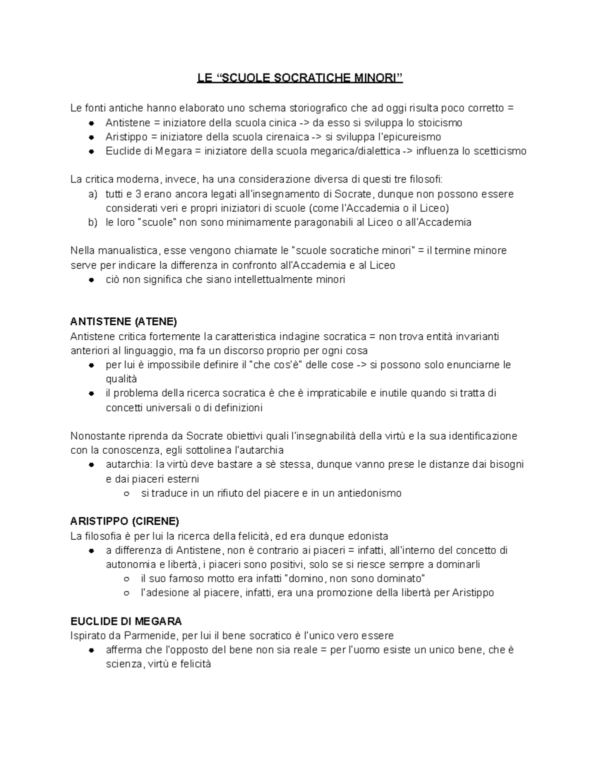 Trabattoni - riassunto ultimi capitoli manuale - LE “SCUOLE SOCRATICHE ...