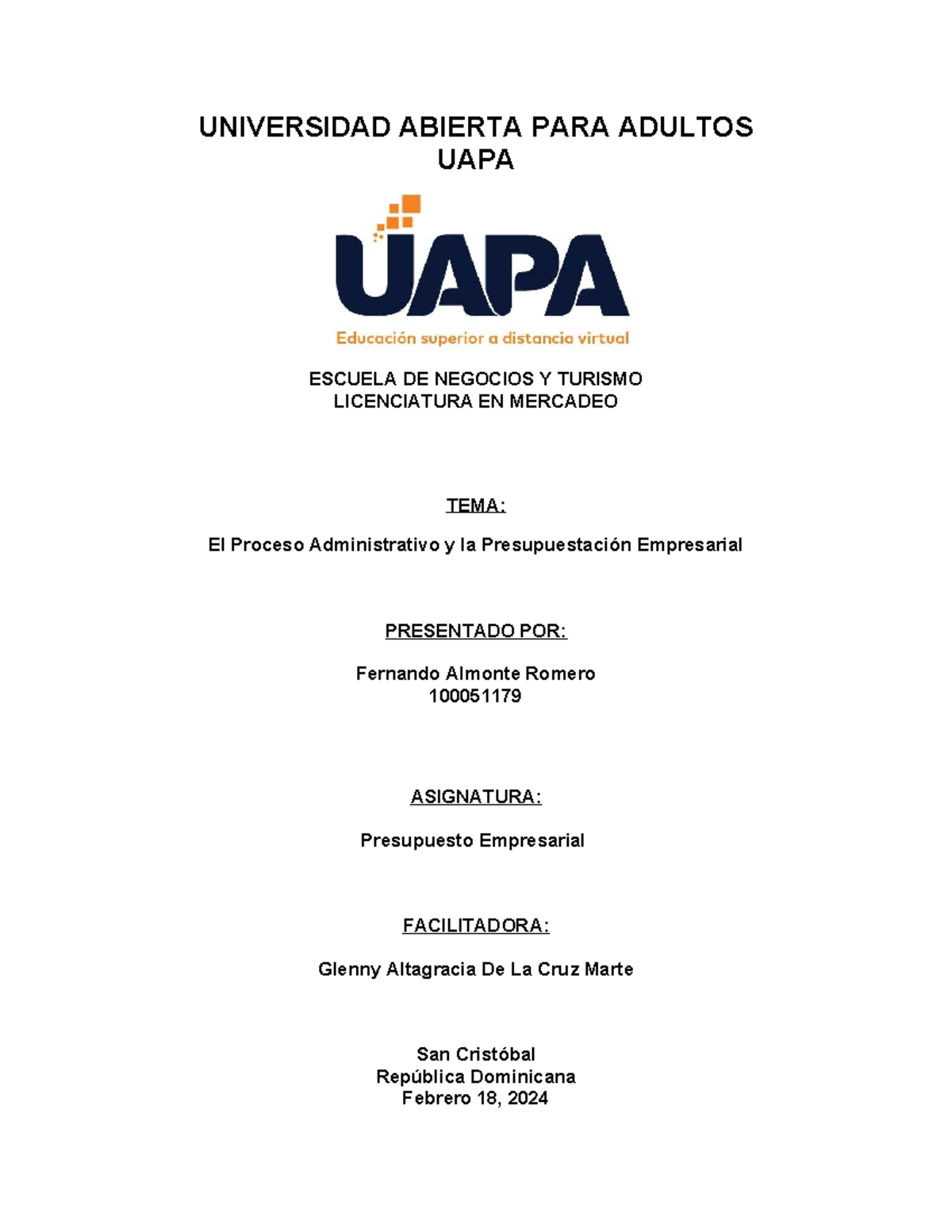 Fernando Almonte-Tarea II - UNIVERSIDAD ABIERTA PARA ADULTOS UAPA ...