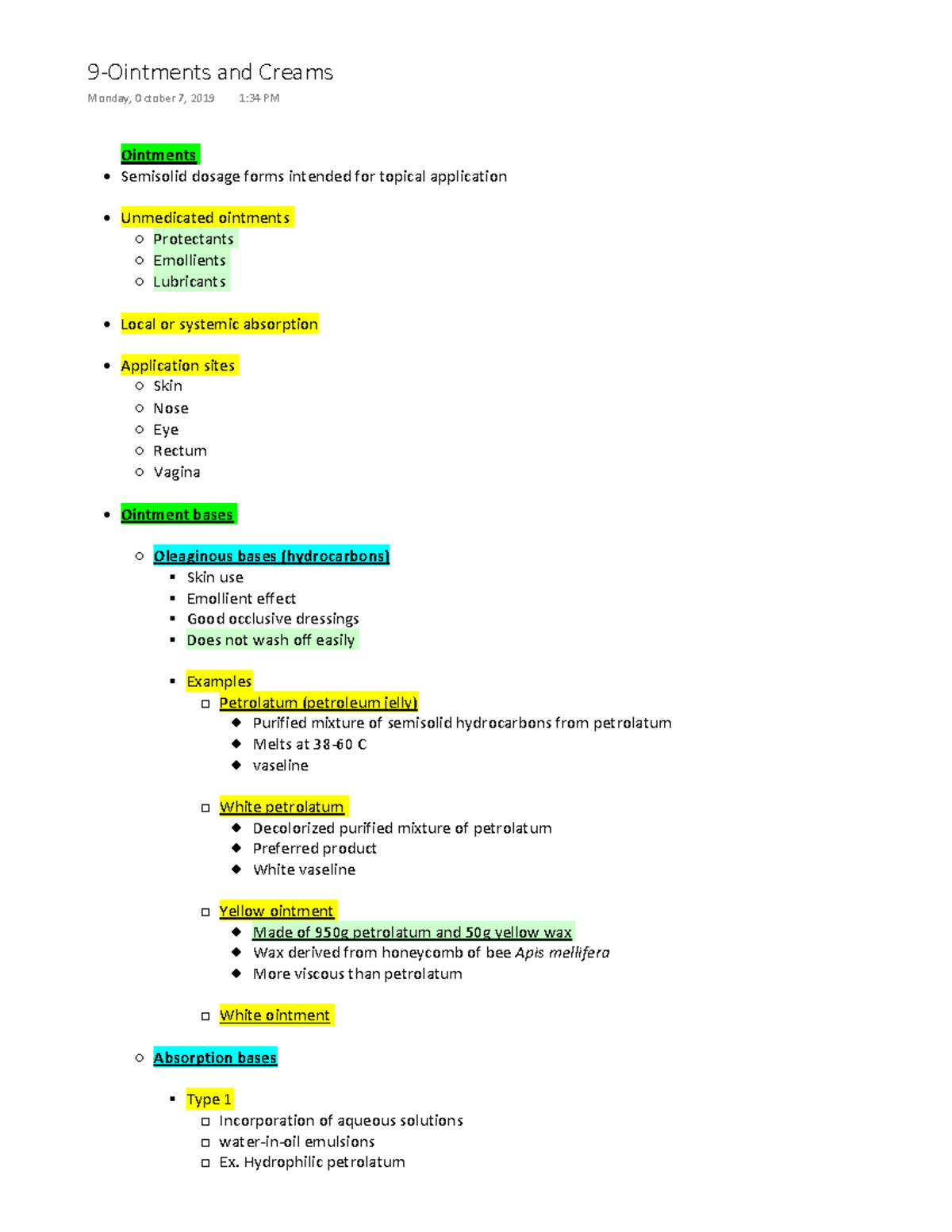 10- Ointments, gels, and Creams Notes - Warning: TT: undefined function ...