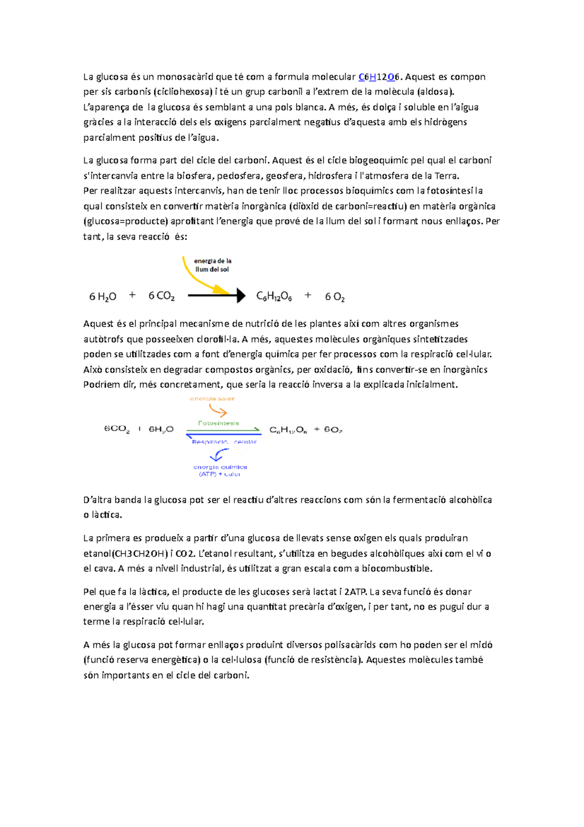 Cicle del carboni - Apunts 1 - La glucosa és un monosacàrid que té com ...