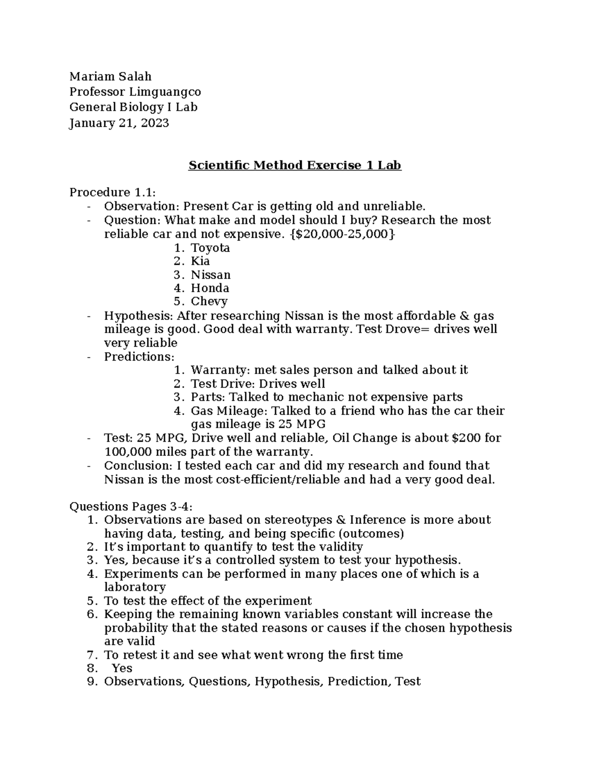 Scientific Method Exercise 1 Lab - Mariam Salah Professor Limguangco ...