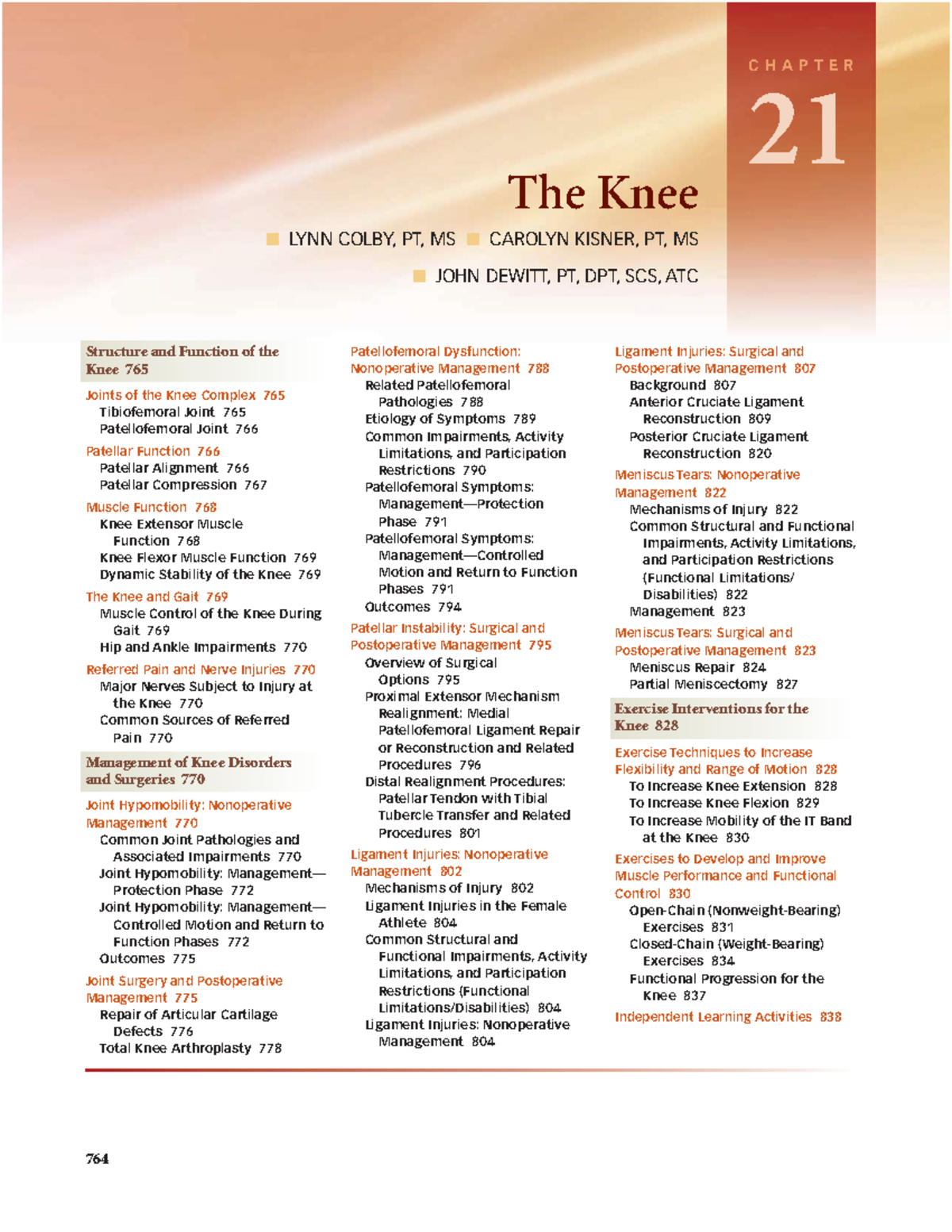Knee - Knee - ####### C H A P T E R 21 The Knee LYNN COLBY, PT, MS ...