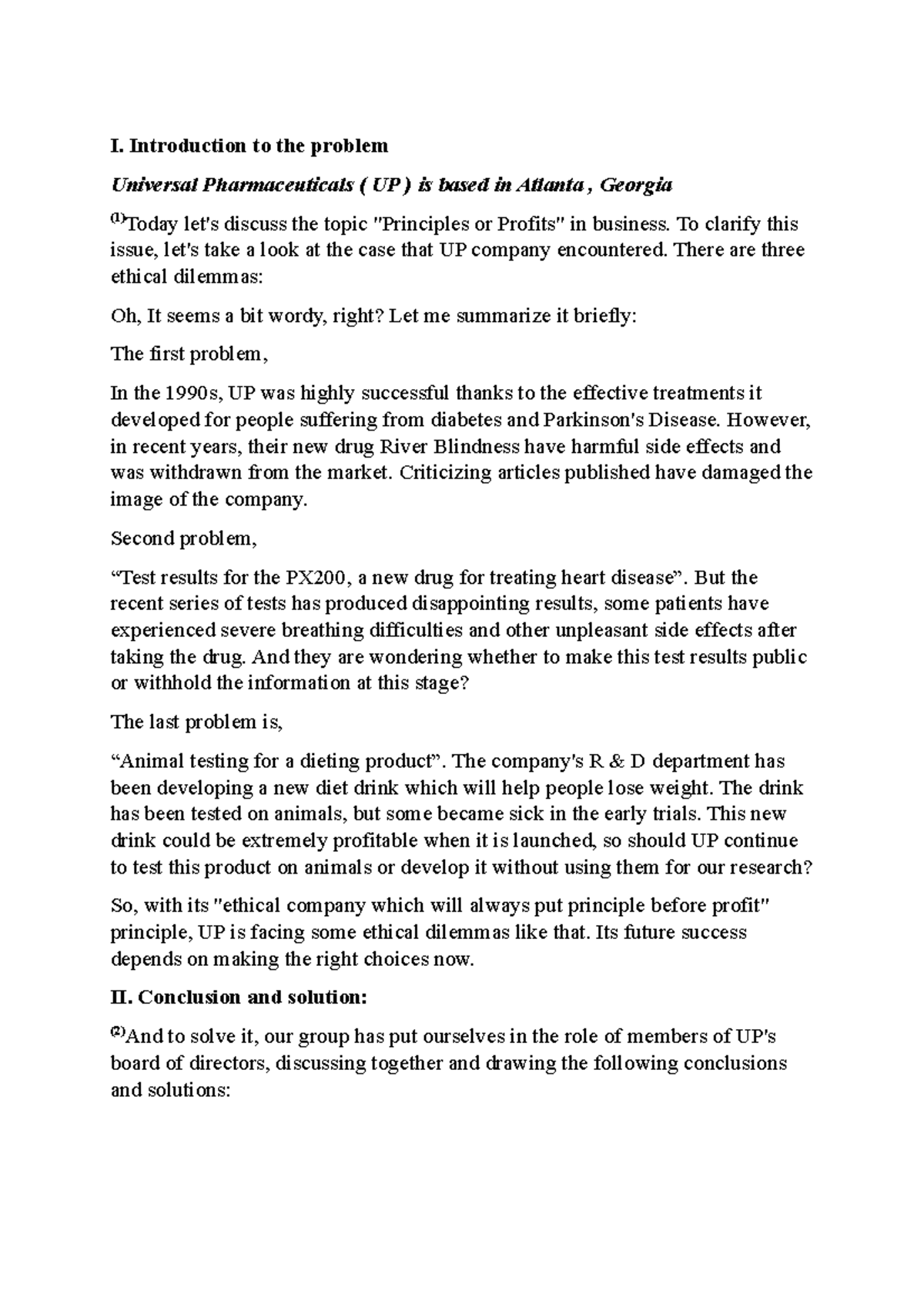 Topic Case study 10 Principles or Profits - I. Introduction to the ...