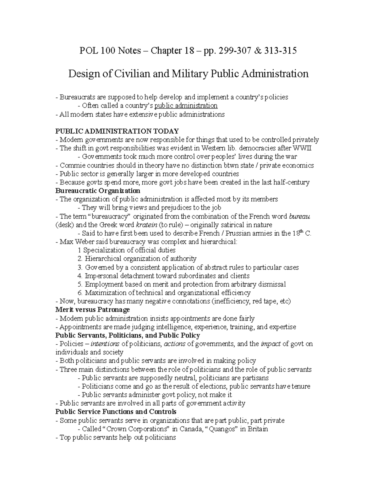 Pol 100 - chapter 18 lecture notes - POL 100 Notes – Chapter 18 – pp ...