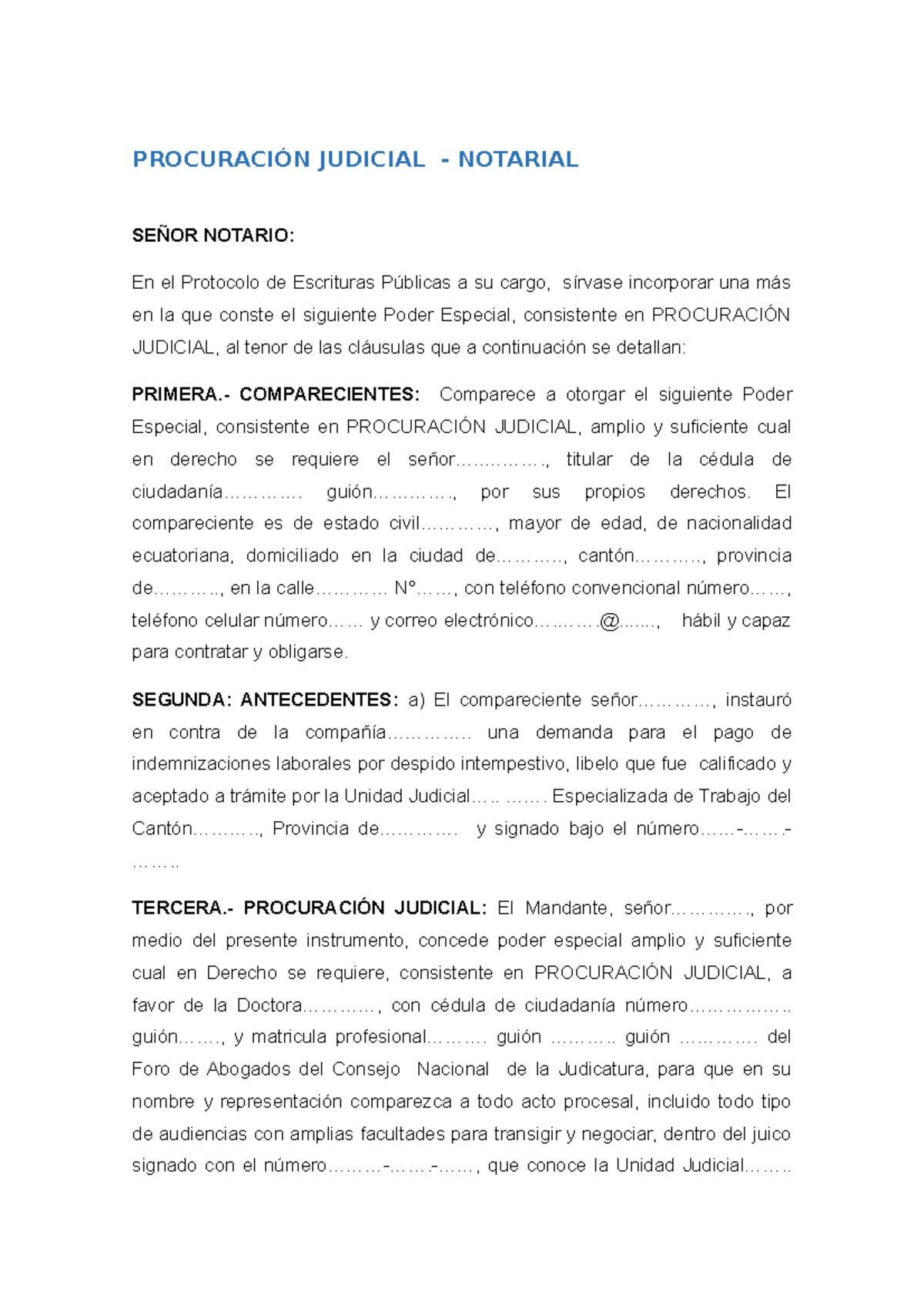 Procuración+ Judicial - PROCURACIÓN JUDICIAL - NOTARIAL SEÑOR NOTARIO ...