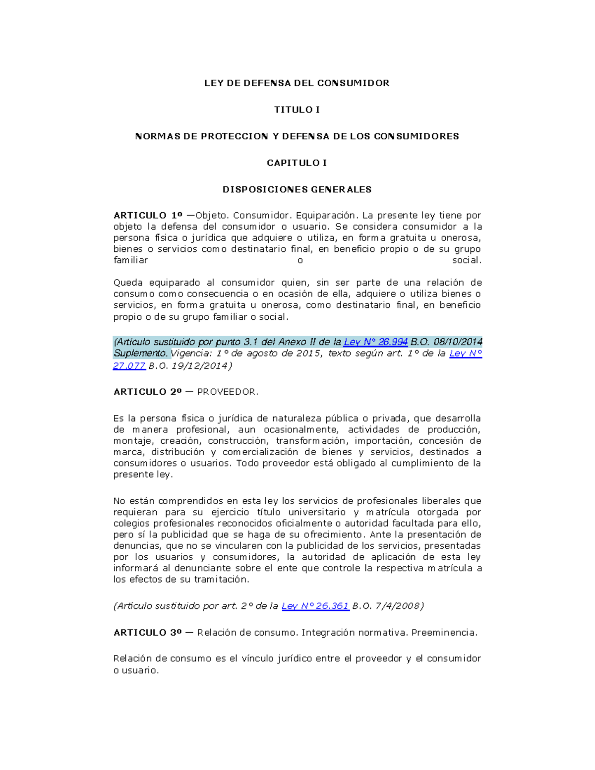 LEY DE Defensa DEL Consumidor - LEY DE DEFENSA DEL CONSUMIDOR TITULO I NORMAS DE PROTECCION Y ...