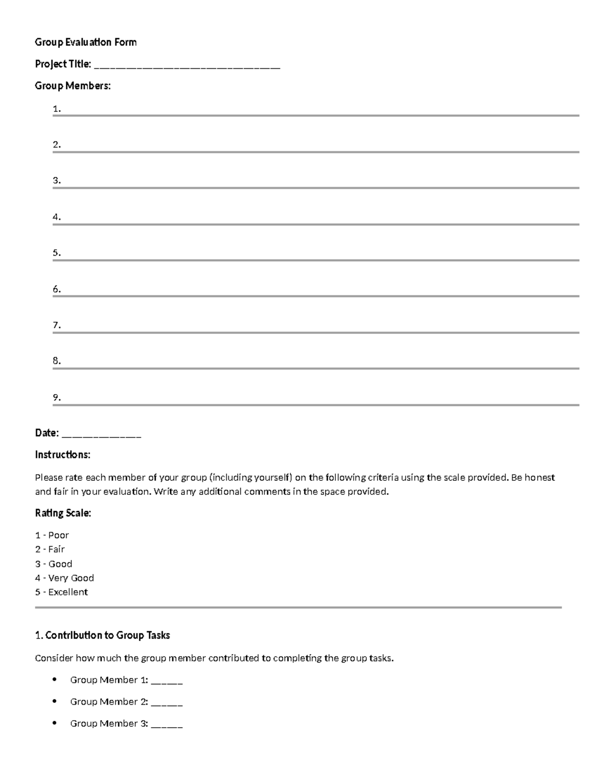 Group Evaluation Form - Group Evaluation Form Project Title