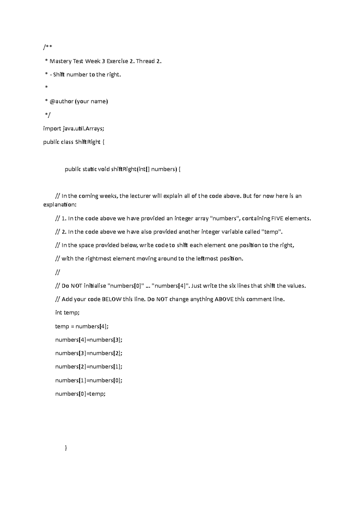 Mastery Test Week 3 Exercise 2 - /** Mastery Test Week 3 Exercise 2 ...