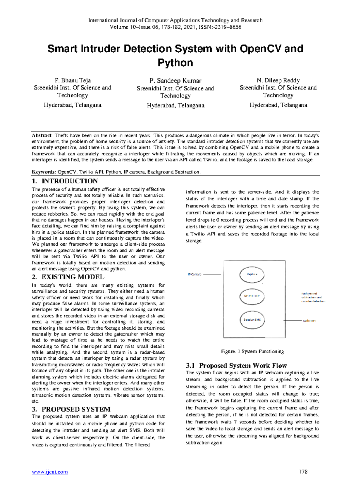Smart Intruder Detection System With Open Cv Volume 10issue 06 178 182 2021 Issn 2319 