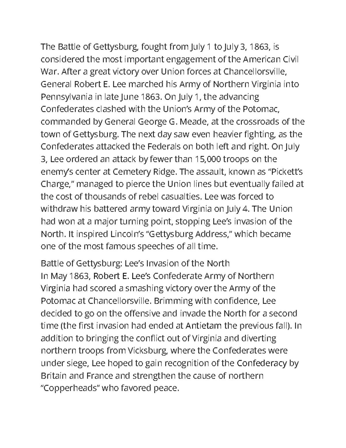 Battle Of Gettysburg - Lecture Notes - The Battle of Gettysburg, fought ...