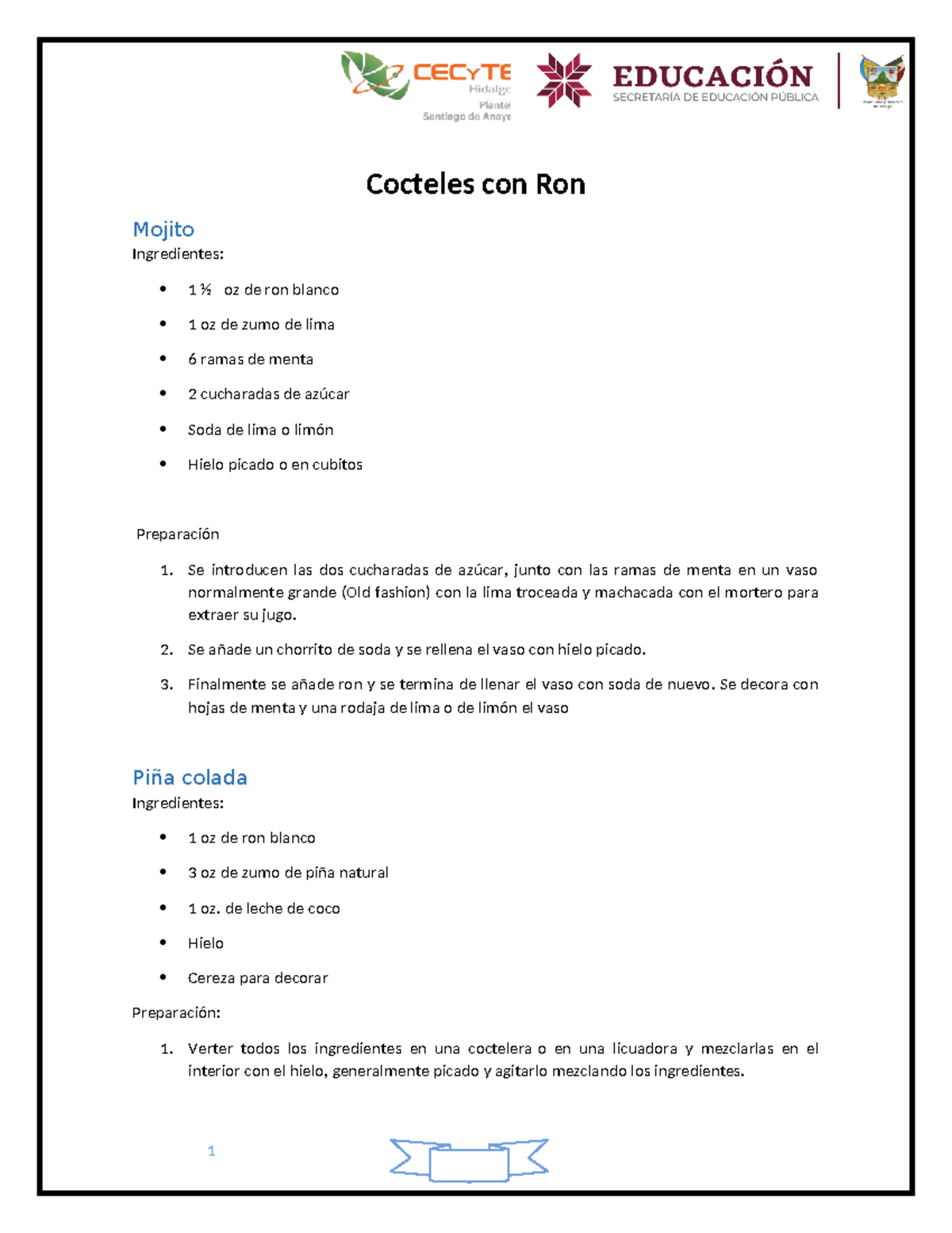 Cocteles con Ron - recetas - Cocteles con Ron Mojito Ingredientes: 1 ½ ...