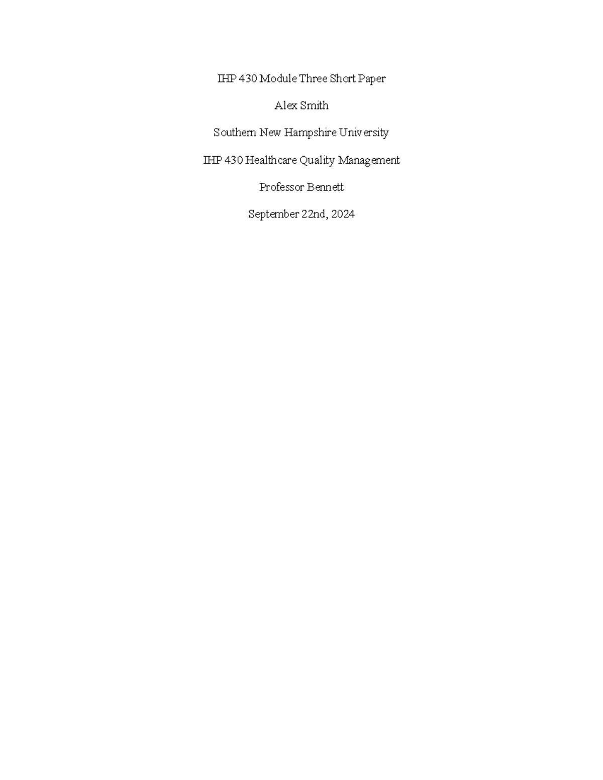IHP 430 Module Three Short Paper - IHP 430 Module Three Short Paper ...