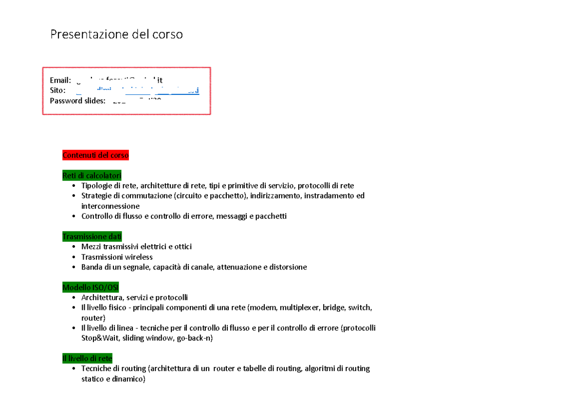 Reti e tecniche per la comunicazione - Warning: TT: undefined function: 32 Warning: TT ...