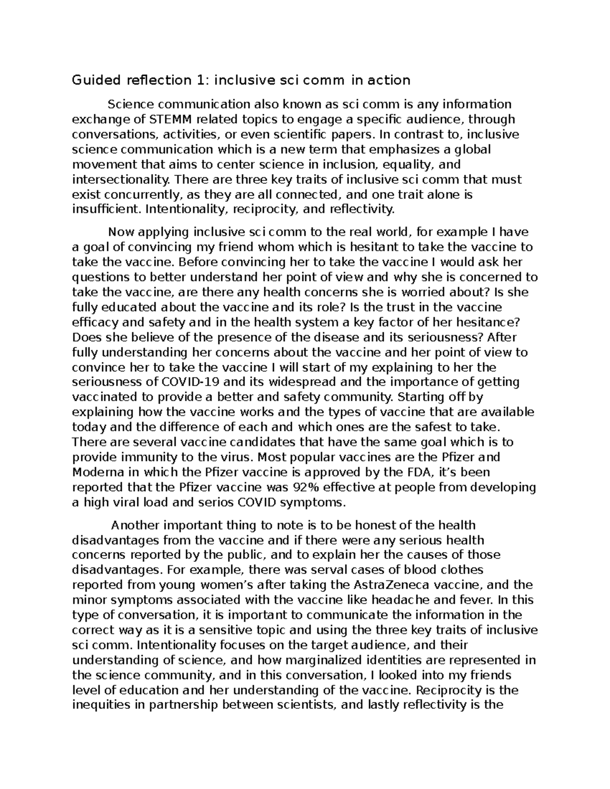 Guided reflection 1 - Lecture notes 1 - Guided reflection 1: inclusive ...