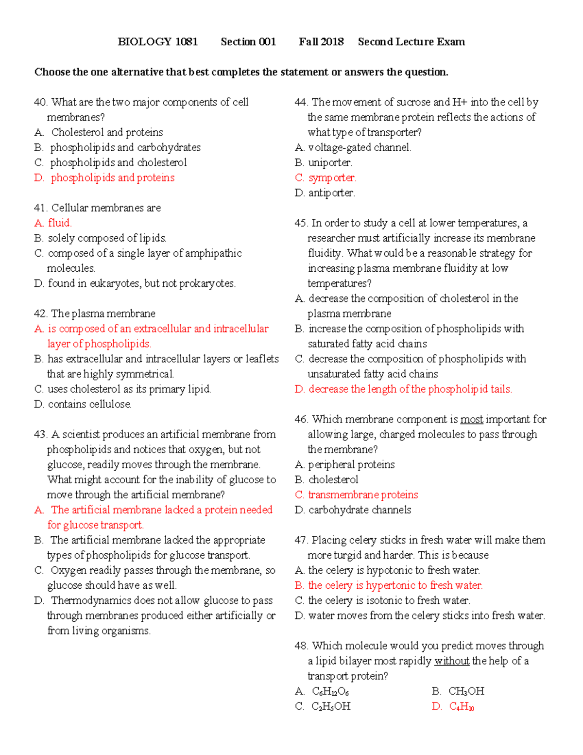 Practice Test 1 - BIOLOGY 1081 Section 001 Fall 2018 Second Lecture ...