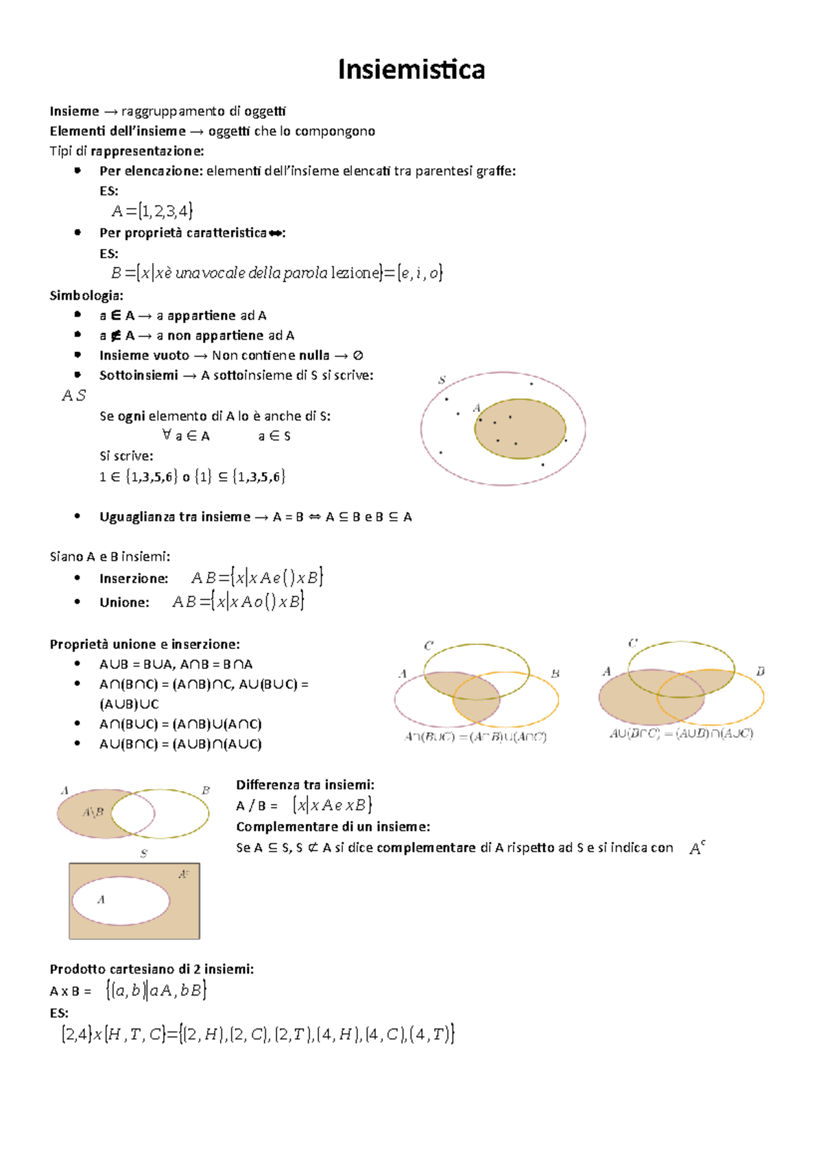 Lez.1 Insiemi - appunti matematica - Insiemistica Insieme → ...