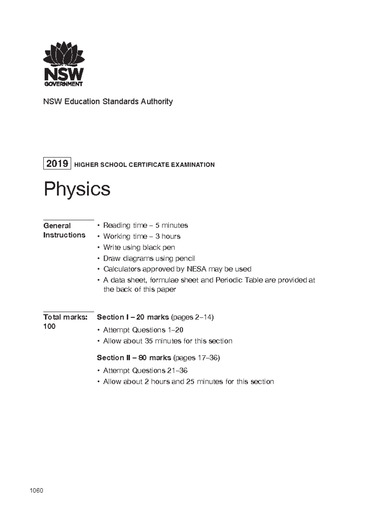2019-hsc-physics - HSc past papers - NSW Education Standards Authority 2019 HIGHER SCHOOL - Studocu