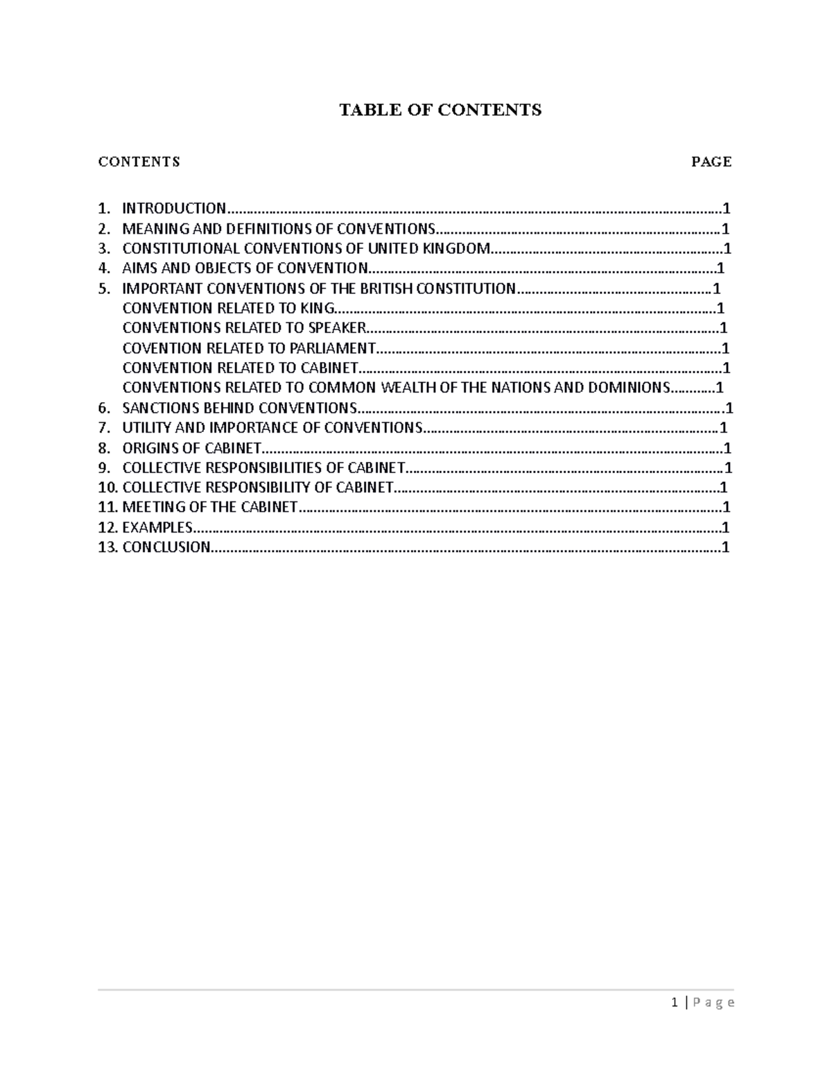 Constitutional convention - TABLE OF CONTENTS - Studocu