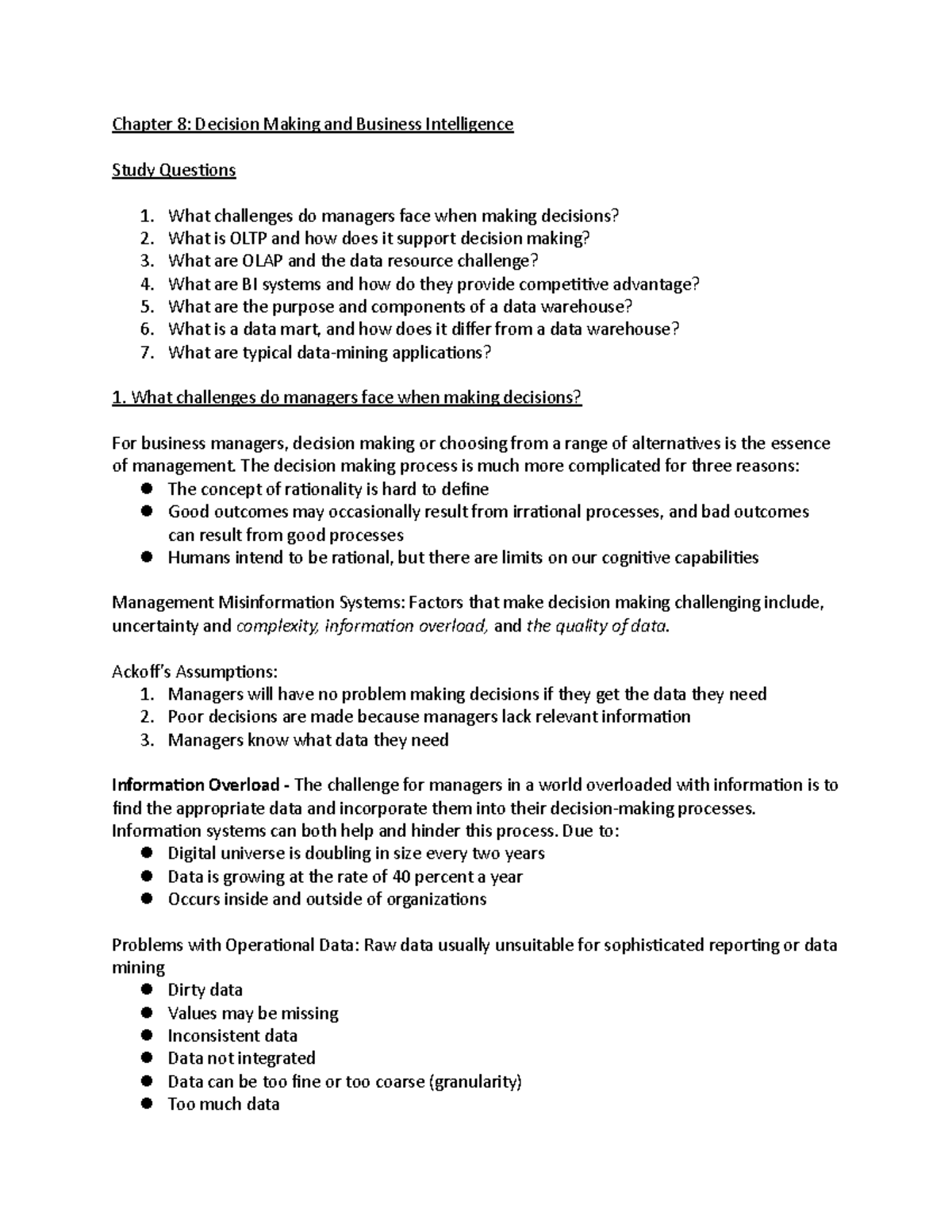 Chapter 8 Lecture Notes - Chapter 8: Decision Making and Business ...