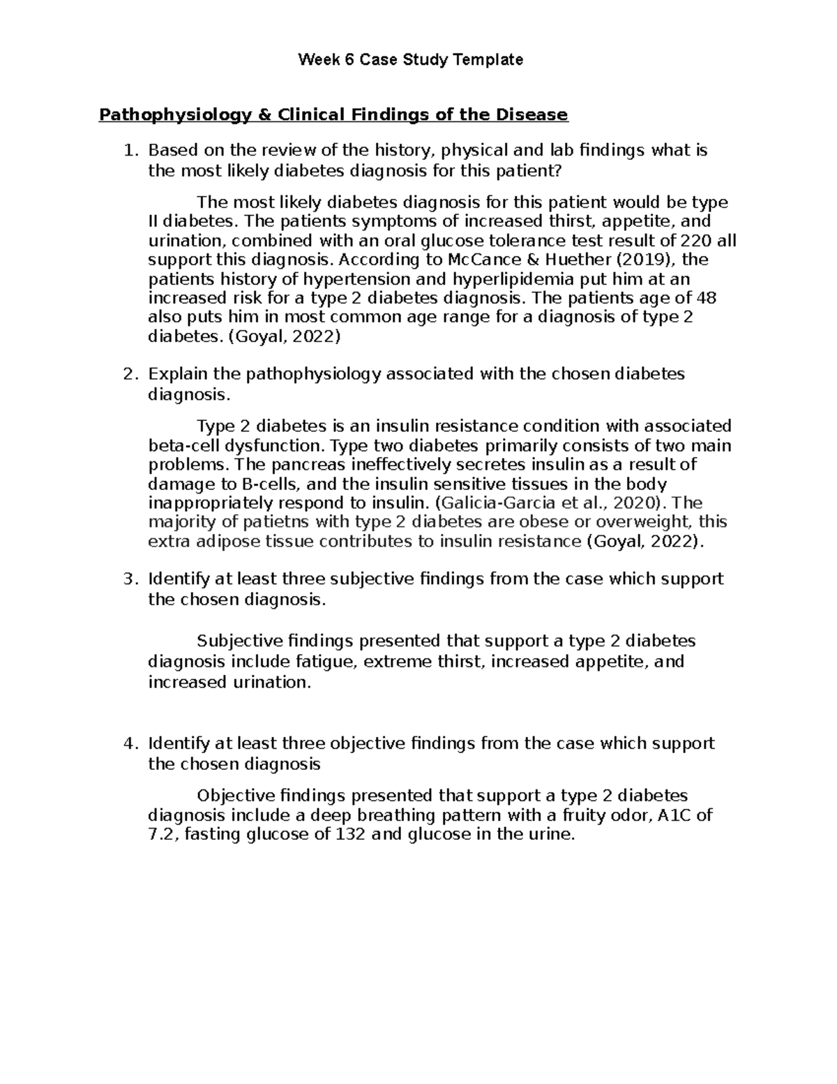Week 6 case study - Week 6 Case Study Template Pathophysiology & Clinical Findings of the - Studocu