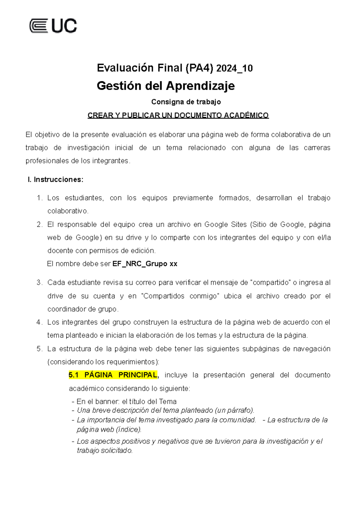 Consigna y Rúbrica de la Evaluación final - Evaluación Final (PA4) 2024_ Gestión del Aprendizaje ...