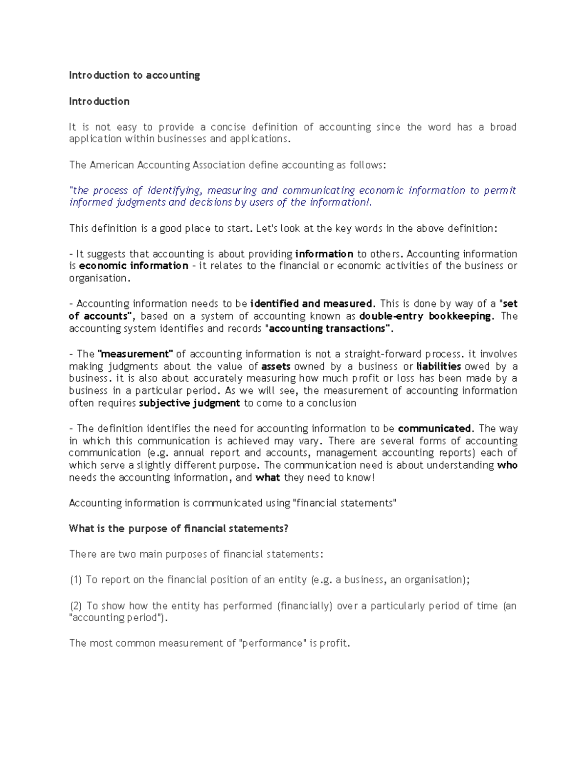 Introduction to Accounting - Introduction to accounting Introduction It ...