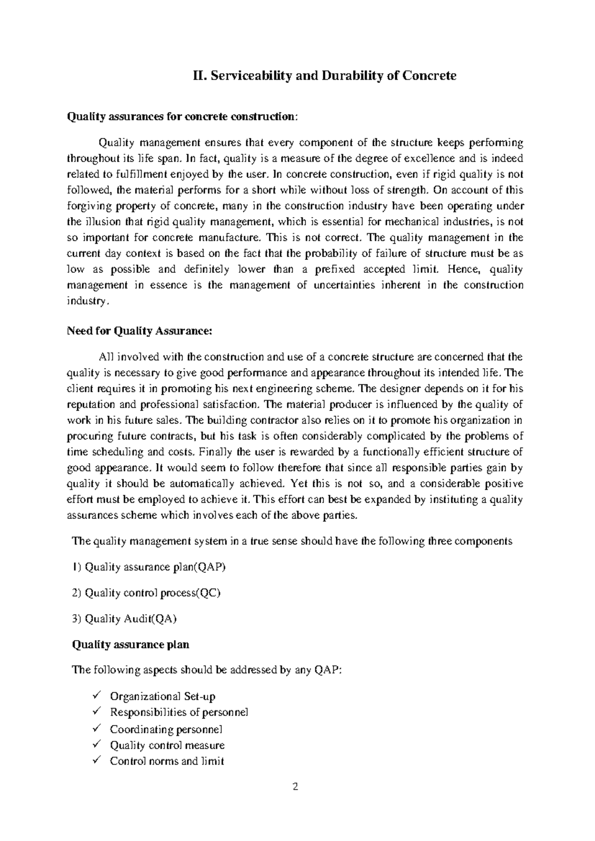 Serviceability and Durability of Concrete - II. Serviceability and ...