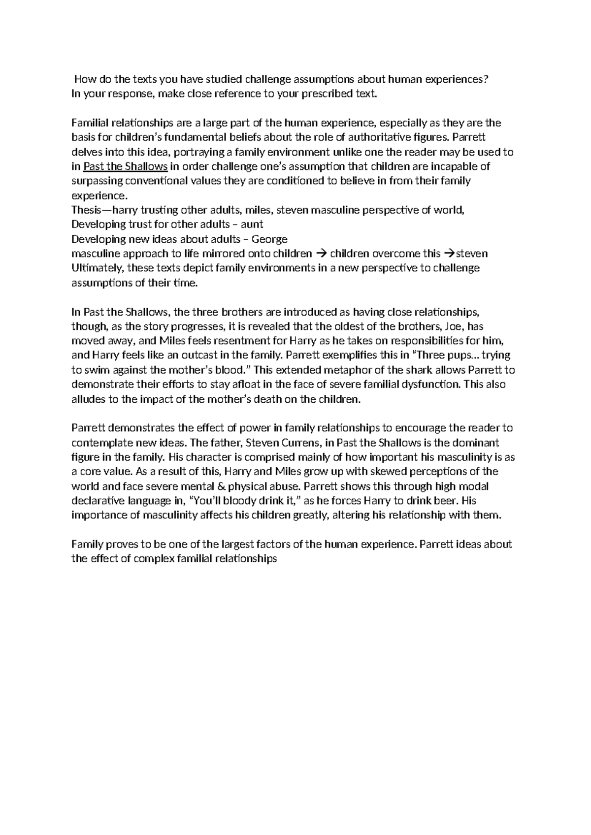 Pts essay - How do the texts you have studied challenge assumptions ...