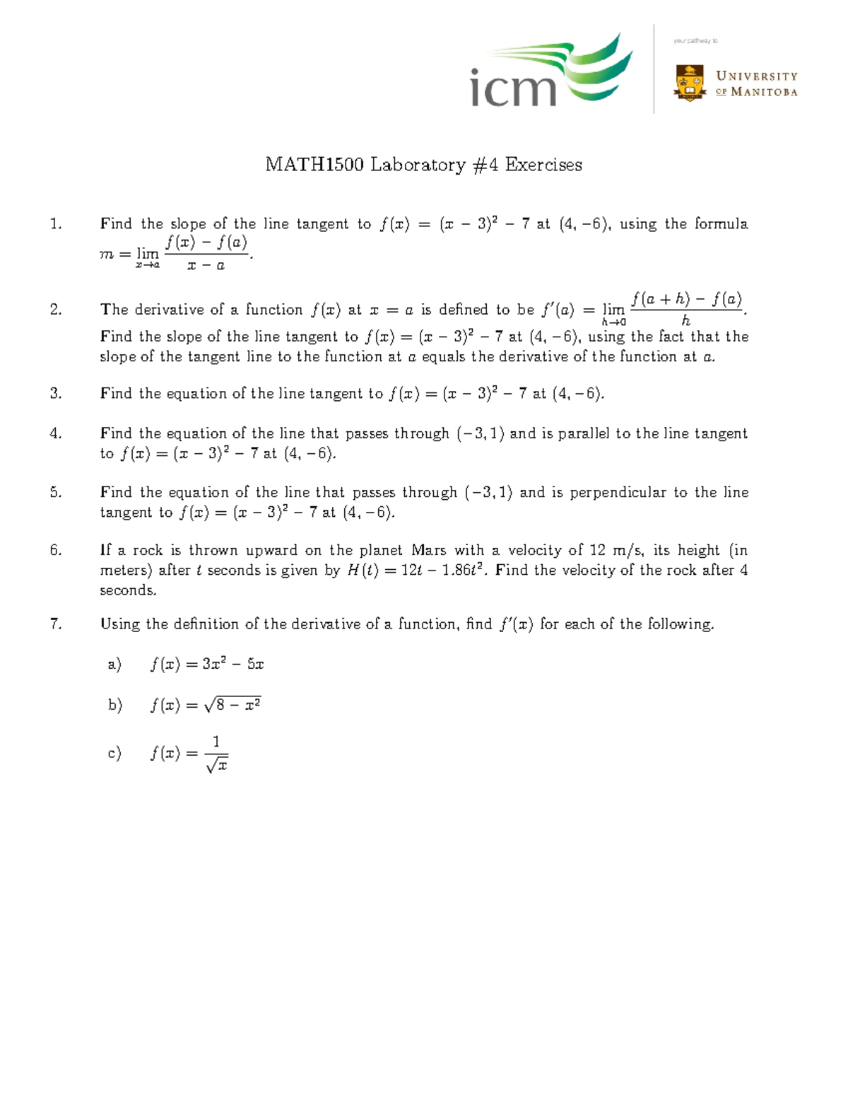 Laboratory-Week4 - Lecture notes 4 - MATH1500 Laboratory #4 Exercises 1 ...