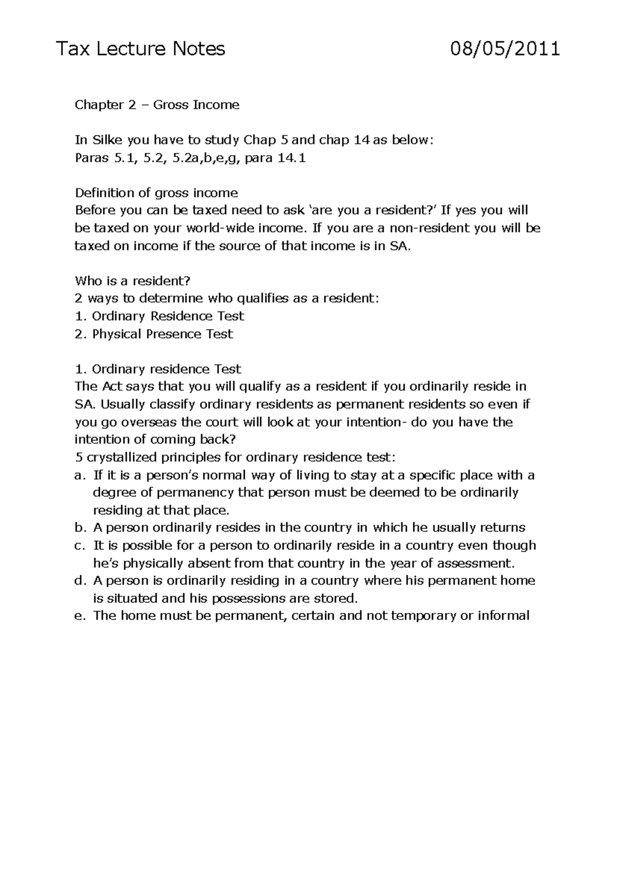 Tax Lecture Notes - Class notes textbook - Wits University - Studocu