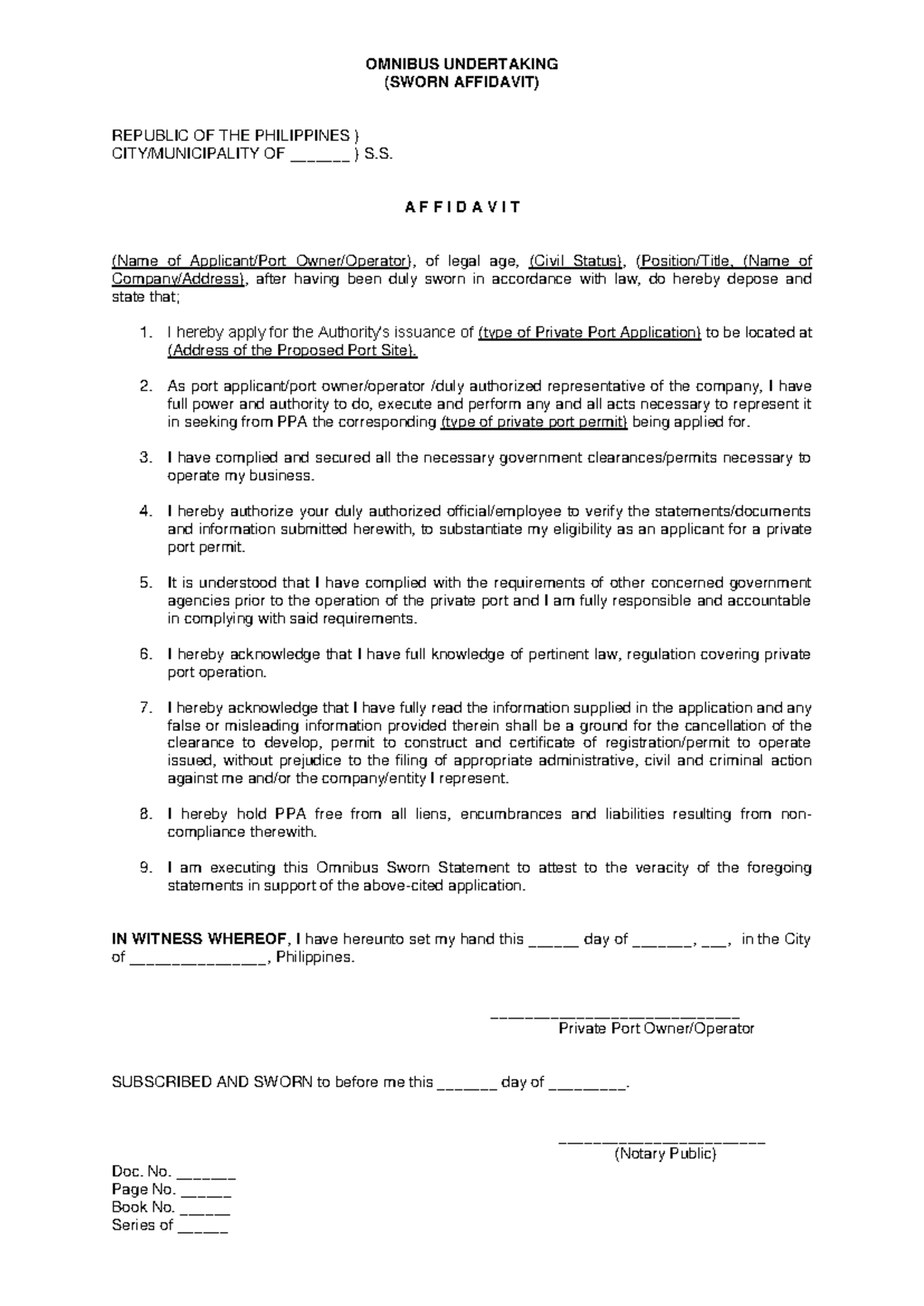 Omnibus Sworn Statement - OMNIBUS UNDERTAKING (SWORN AFFIDAVIT ...