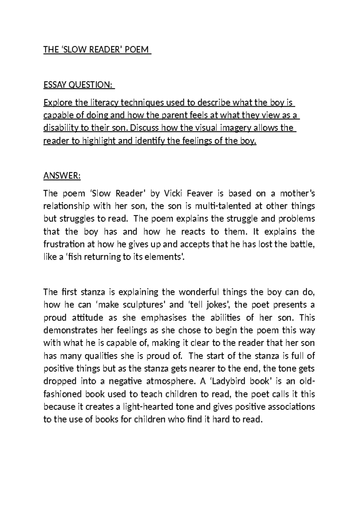 Poem Assignment - Summary Foundations in English Literary Studies - THE ...