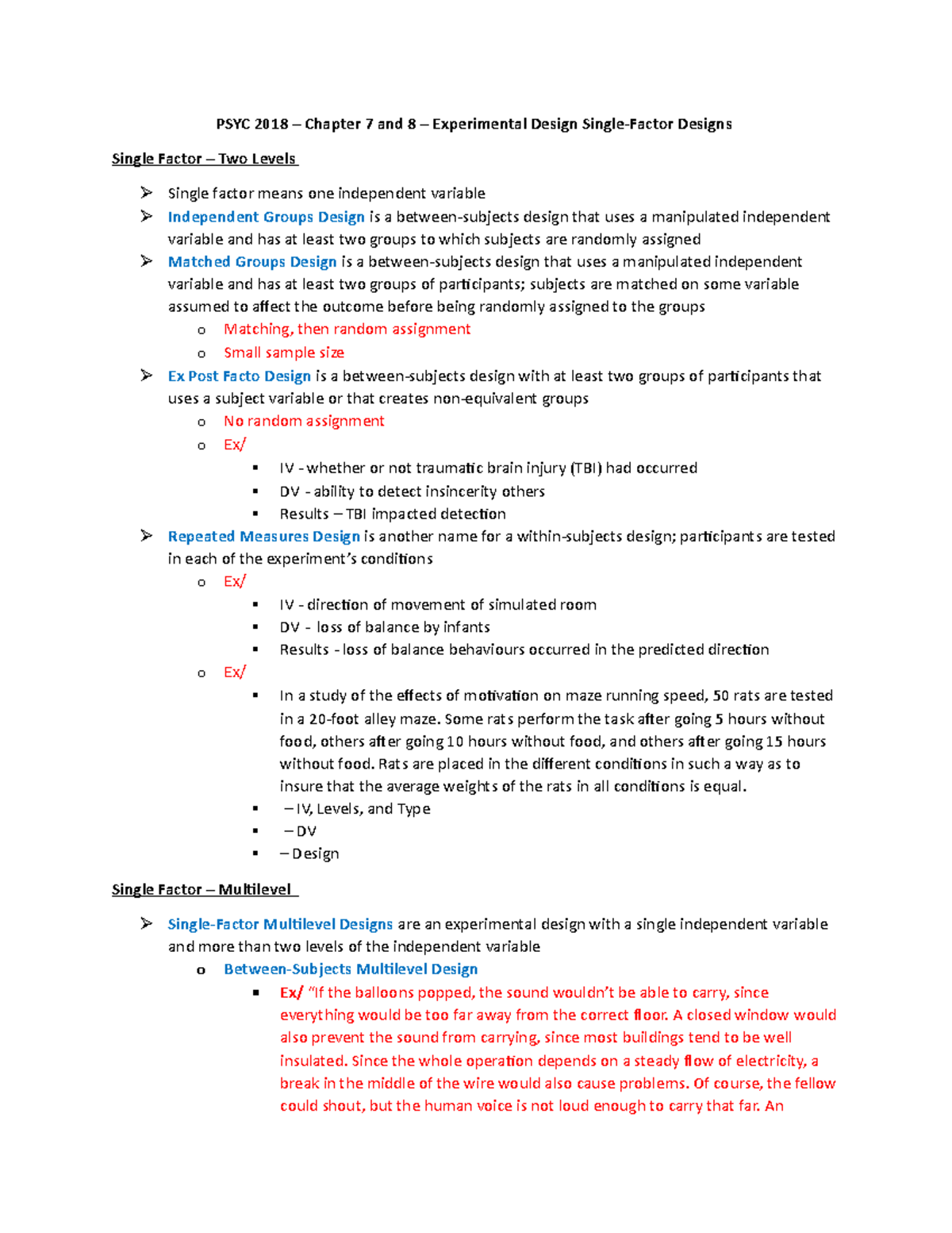PSYC 2018 – Chapter 7 – Experimental Design Single-Factor Designs - PSYC 2018 – Chapter 7 and 8 ...