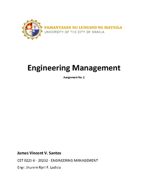 Santos, J. Assignment #1 Introduction - Engineering Management - Engineering Management ...